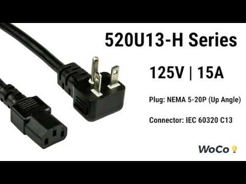 NEMA 5-20P (Up Angled) to IEC 60320 C13 | World Cord Sets Inc.