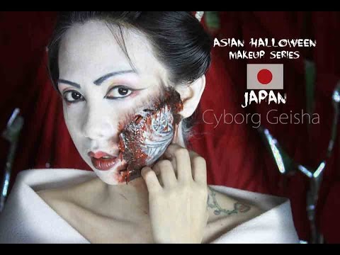 Asian Halloween Makeup: Japan [Cyborg Geisha] Collab video of thelatebloomer11 | Marga Manalo