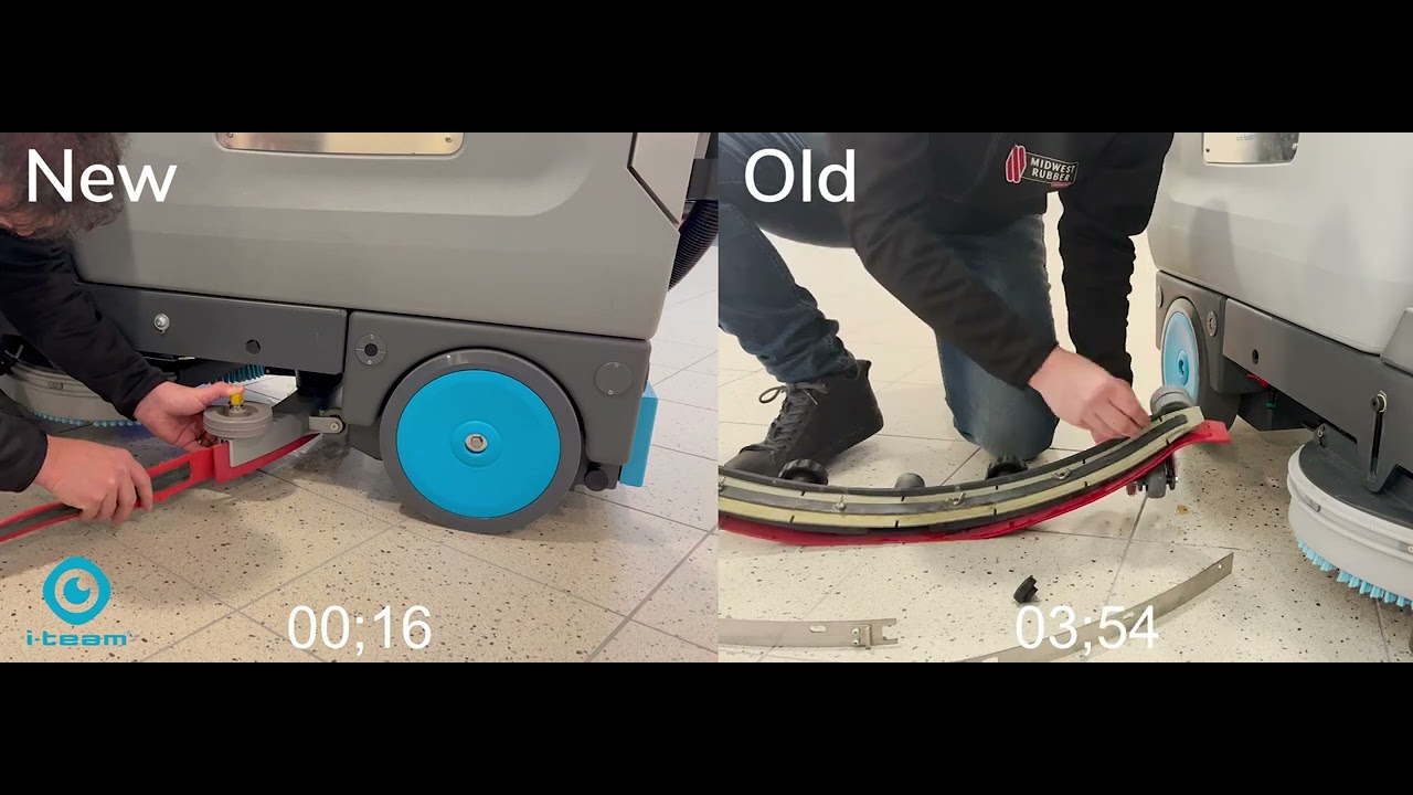 Quick Change Floor Scrubber Squeegee Assembly by Midwest Rubber vs. traditional assembly