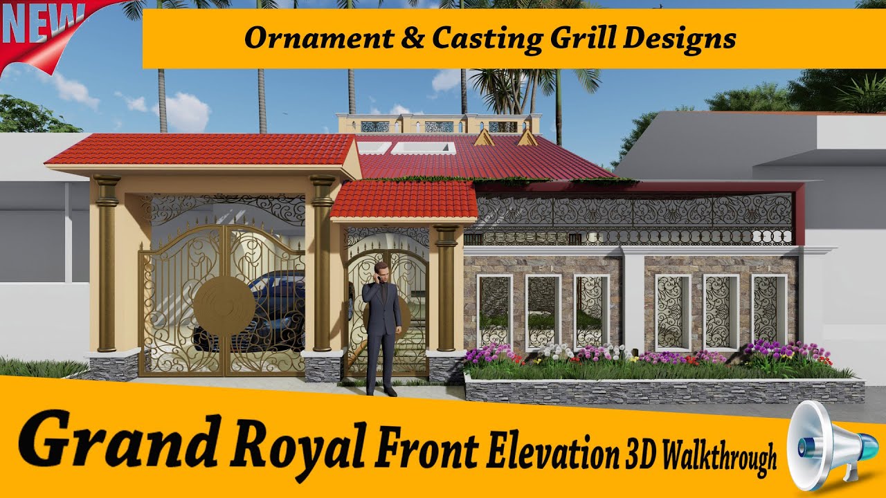 Royal Grand Ornamental Style Front elevation 3D Animation Walkthrough New 2021#House Elevation