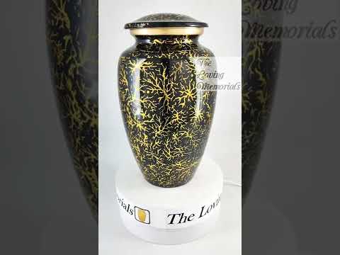 Shimmering Golden Crackle on Black Cremation Urn for Adults Ashes Upto 200 Lbs -The Loving Memorials