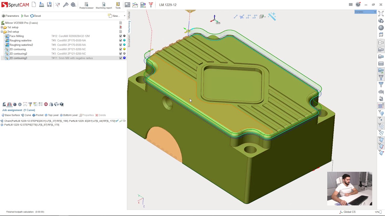 [3 axis milling tutorial SprutCAM 12] - 18 - {2nd setup} - Rounded chamfer machining