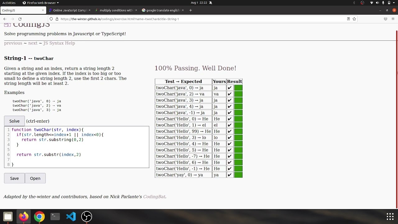 String 1 twoChar  Javascript solution