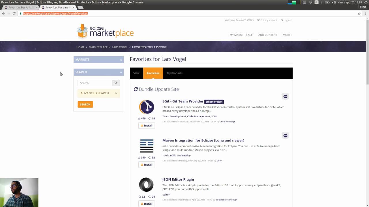 Eclipse Marketplace and Favourites Lists