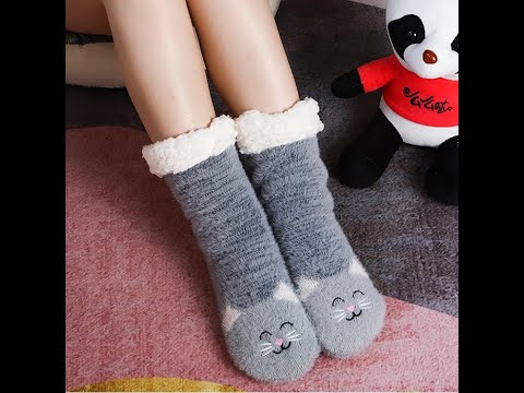 Fuzzy Cat Socks | Women Slipper Socks With Grippers | Cozy Cabin Socks | Gift for Cat Lovers