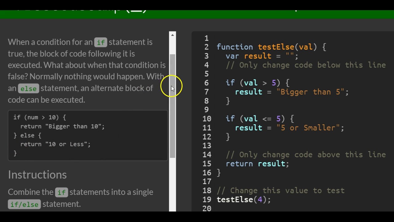 Introducing Else Statements, freeCodeCamp Basic Javascript