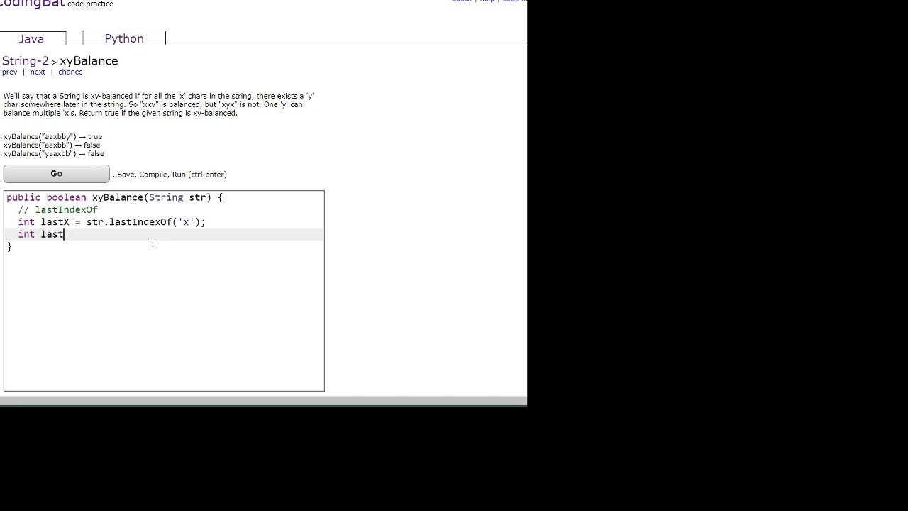 String-2(xyBalance) Java Tutorial || Codingbat.com