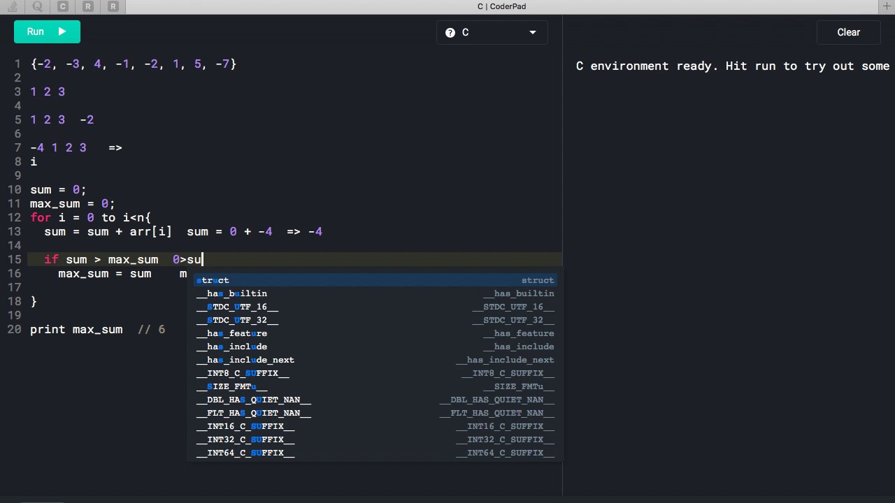 Largest Sum Contiguous Subarray with Each Test Cases