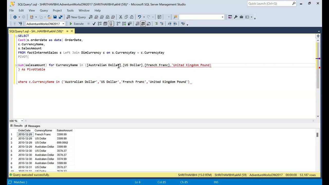 How to create a SQL pivot table