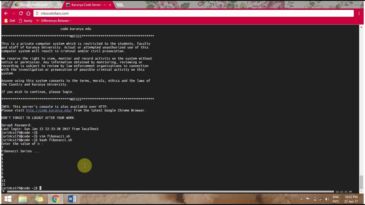Unix - Fibonacci Series