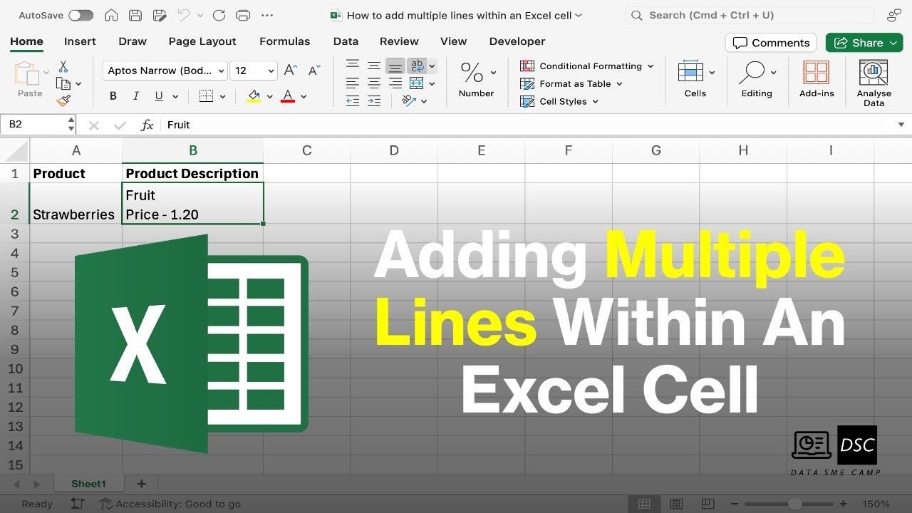 How To Add Multiple Lines Within An Excel Cell #excel