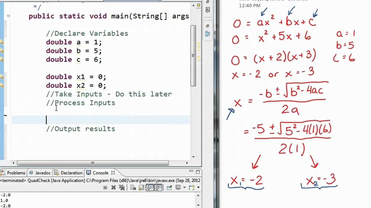 Java - Math Example Quadratic Formula