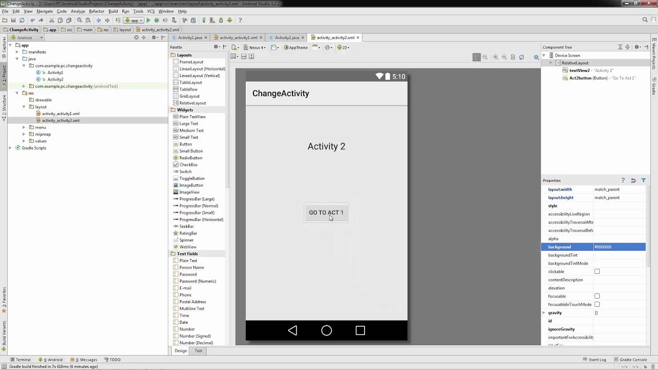 Android Studio - Tutorial 4 - Change Activity By Intent