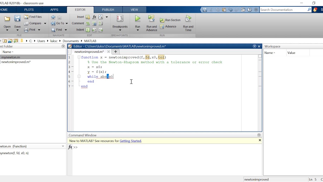 Improved Newton Method in MATLAB