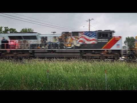 Union Pacific Eastbound Mixed Train w/ 1111 Powered by Our People mid DPU 6/23/25 Fairchild, WI