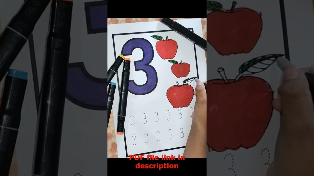 #3 #three #3apples #homework #abcd #pdf  #colors | How to draw 3 and color in with 3 apples homework