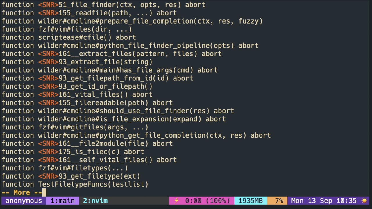 Vimscript Tutorial: Function ( function lookup in the command prompt )