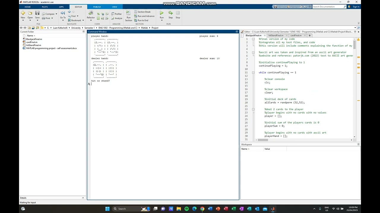 MATLAB Programming Project - Black Jack