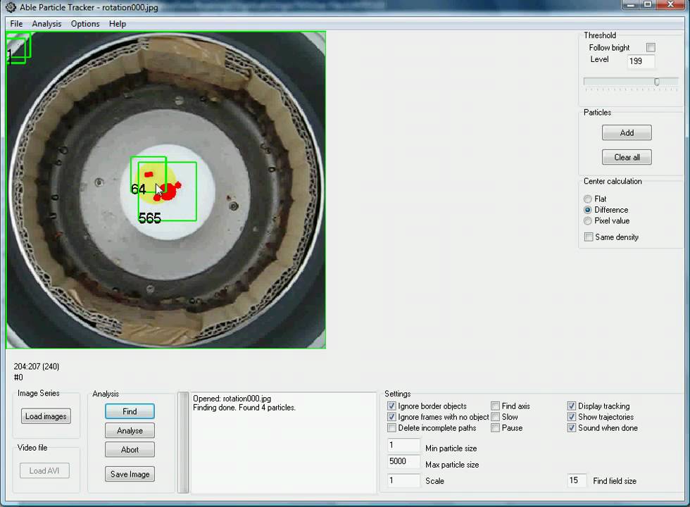 Able Particle Tracker: Example 4 - tracking of a rotating object