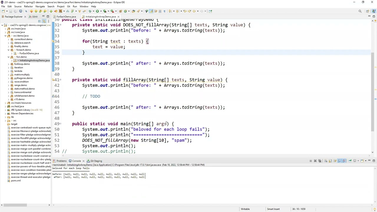 CSE 231s: For Index Loop Array Initialization