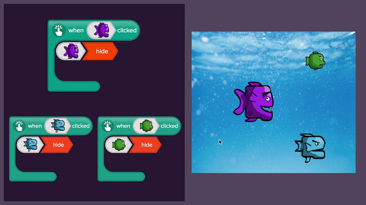 Block coding - Level 1: Catch the fish from Simple inputs
