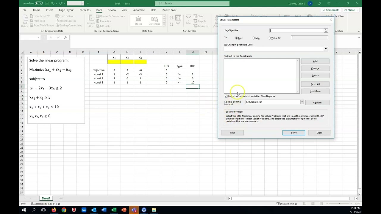 Excel's solver for linear programming (LP)