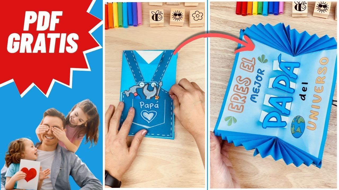 👉 PDF GRATIS: Tarjeta 3D para el Día del Padre 💙 Fácil, creativa y perfecta para niños