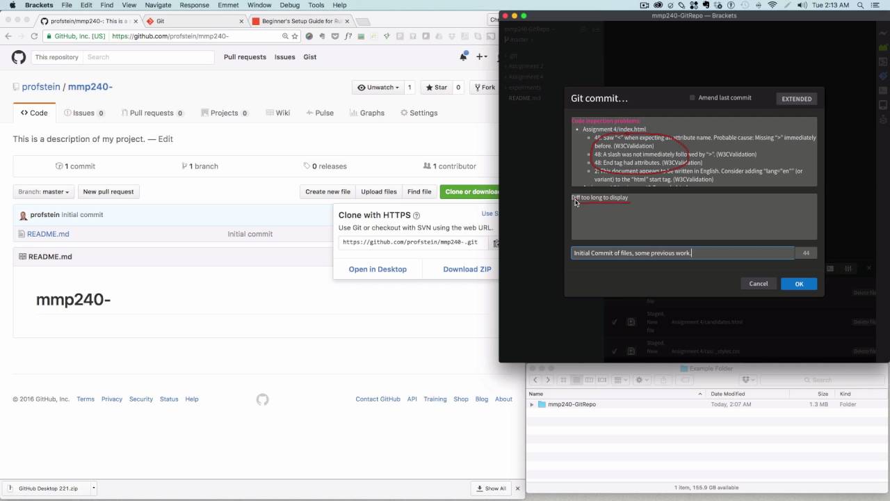 Create GitHub Repository from Existing Files using Brackets Git