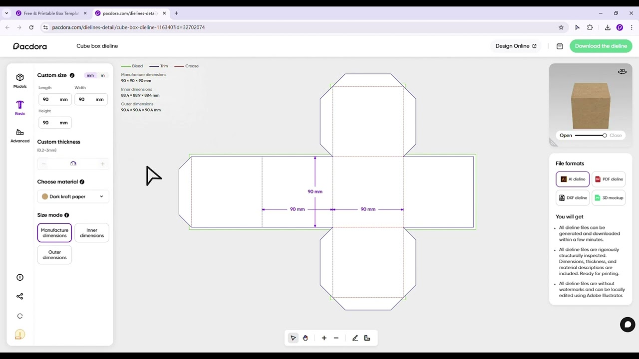 How to create a printable cube template?