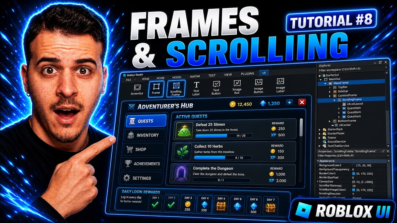 Master Frames and Scrolling Frames - Roblox Studio GUI Tutorial #8