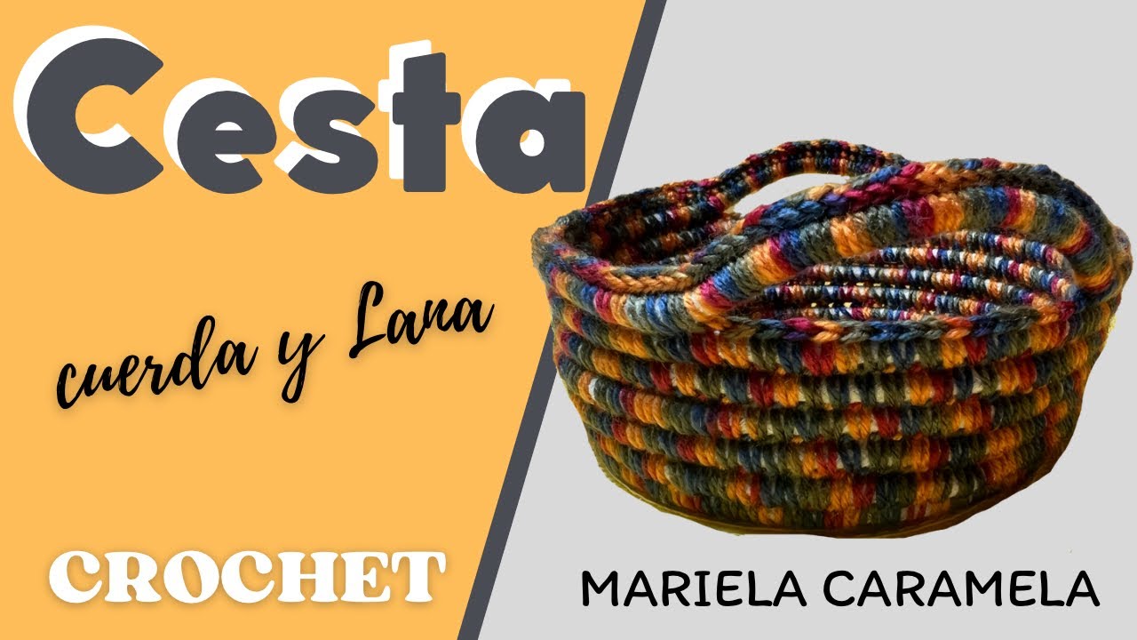 Cesta 🧺 al Crochet con CUERDA y LANA