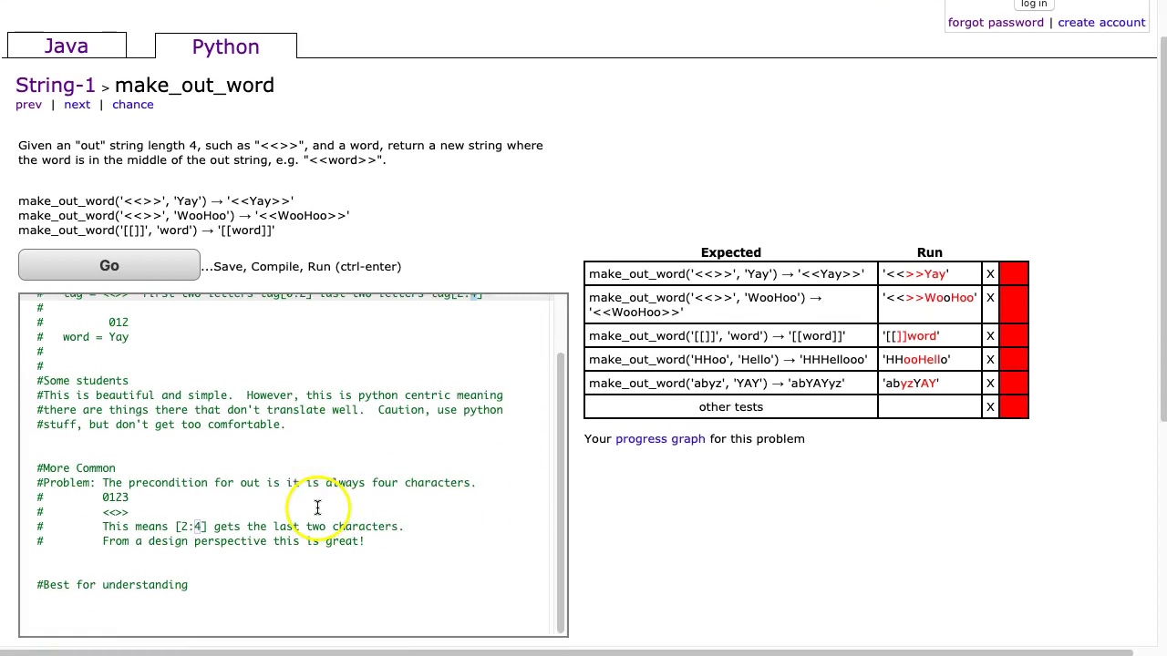 Codingbat - make_out_word (Python)