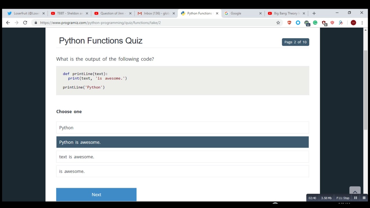 Practice Python Quiz : Functions