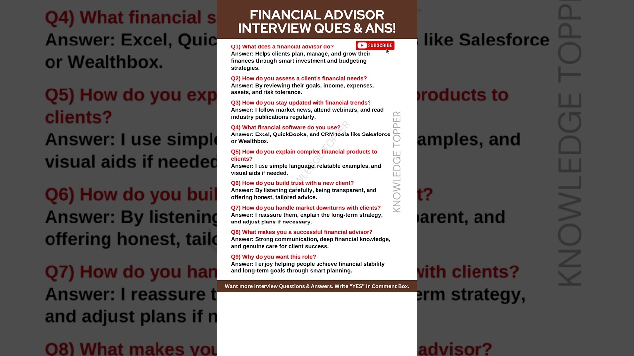 Financial Advisor Interview Questions and Answers