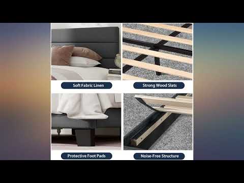 Vellieve Queen Size Platform Bed Frame with Headboard and Wooden Slats, Fully review
