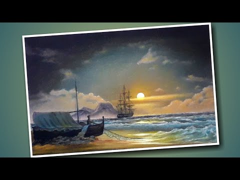 Soft pastel Art | Painting of fisshermen on the seashore sunset #drawing #art