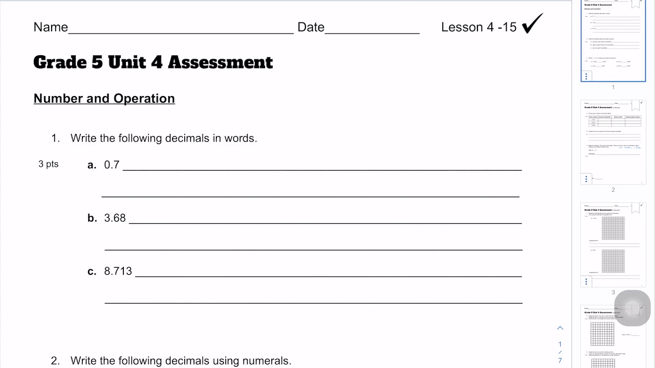 4th Grade Unit 4 Test