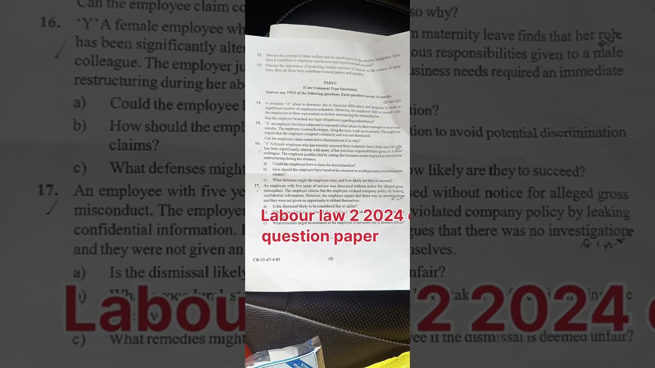 2024 - Labour law question paper 💯👍👍#labourlaw2 #labourlaw #lawstudent #exampreparation