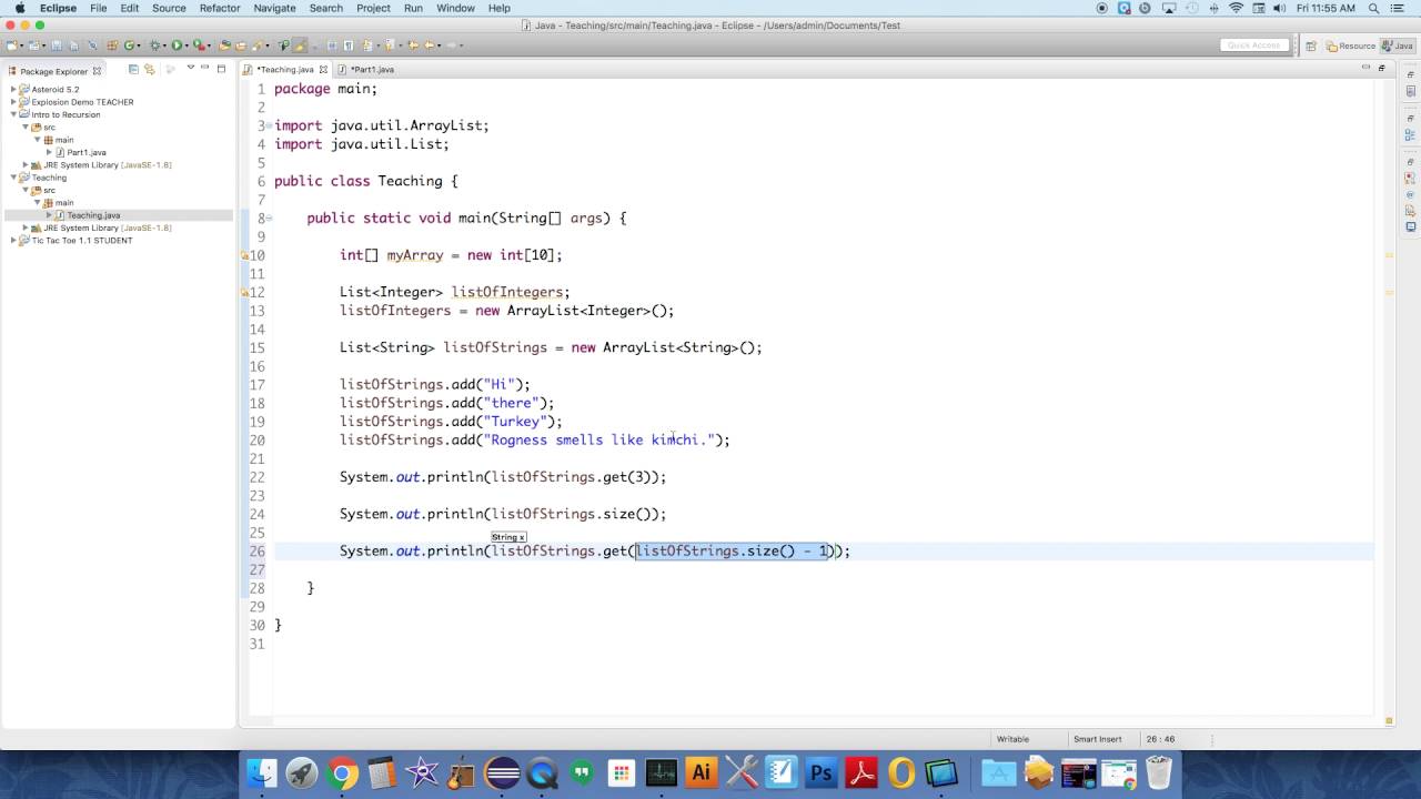 3 ArrayList  size and last item
