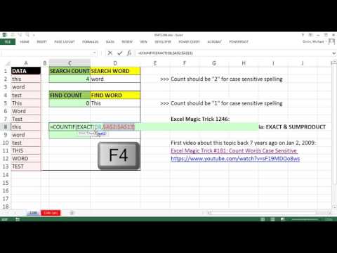 Excel Magic Trick 1246: Counting with Case Sensitive Criteria: EXACT & SUMPRODUCT