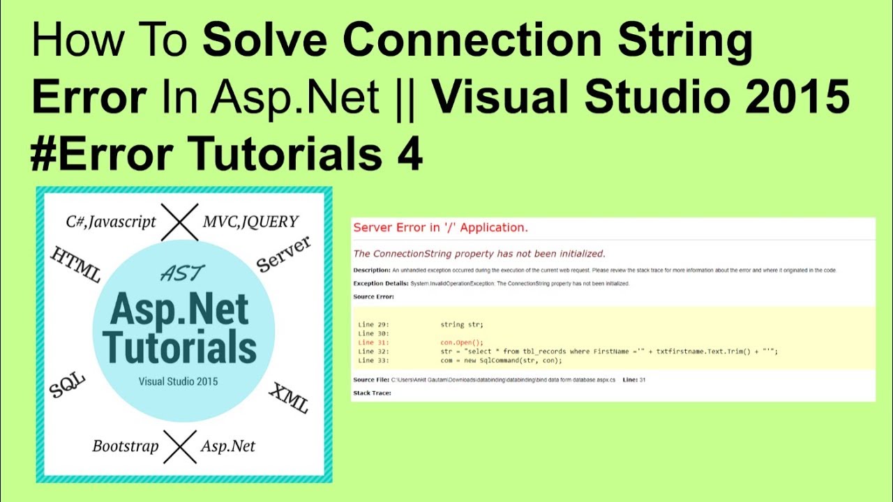 How to solve connection string error in asp.net || visual studio 2015 #error tutorials 4