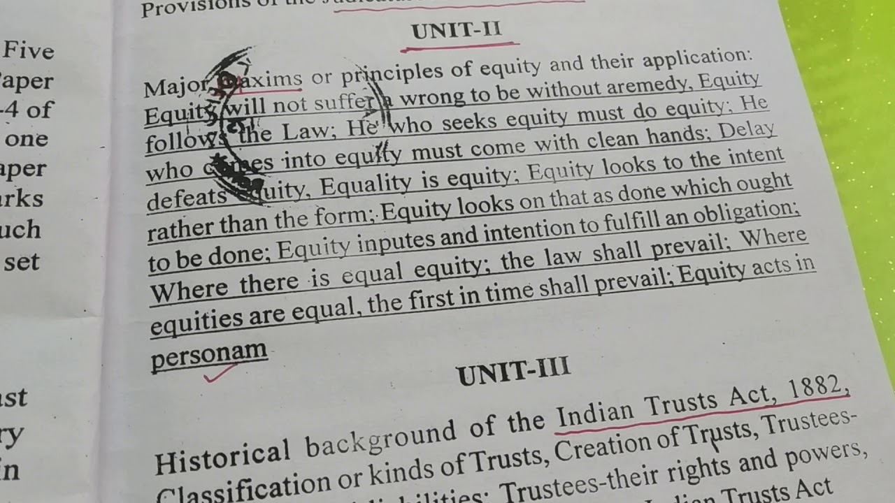 4th semester of LLB / EQUITY AND TRUSTS / SYLLABUS
