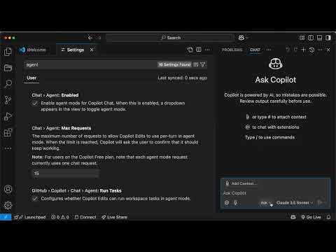 Activate "agent" features in CoPilot for VS Code