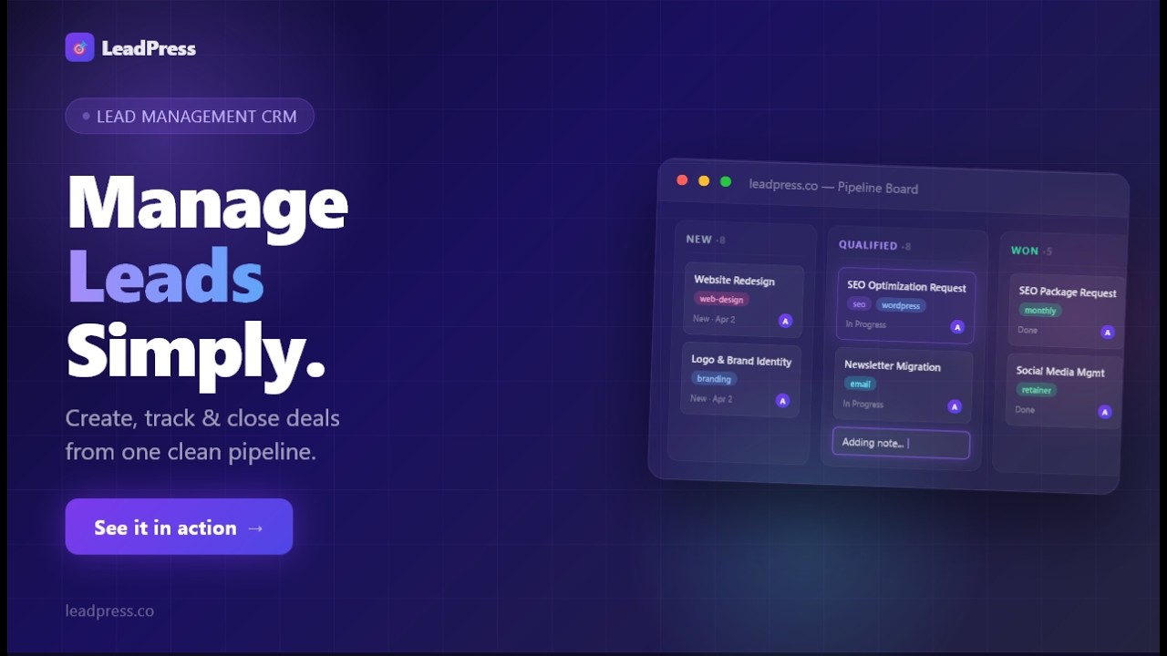 LeadPress Review & Demo — WordPress CRM Plugin for Lead Management (2026)