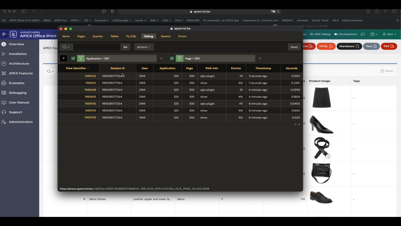 Run your APEX page in LEVEL6 debug to get more information from AOP