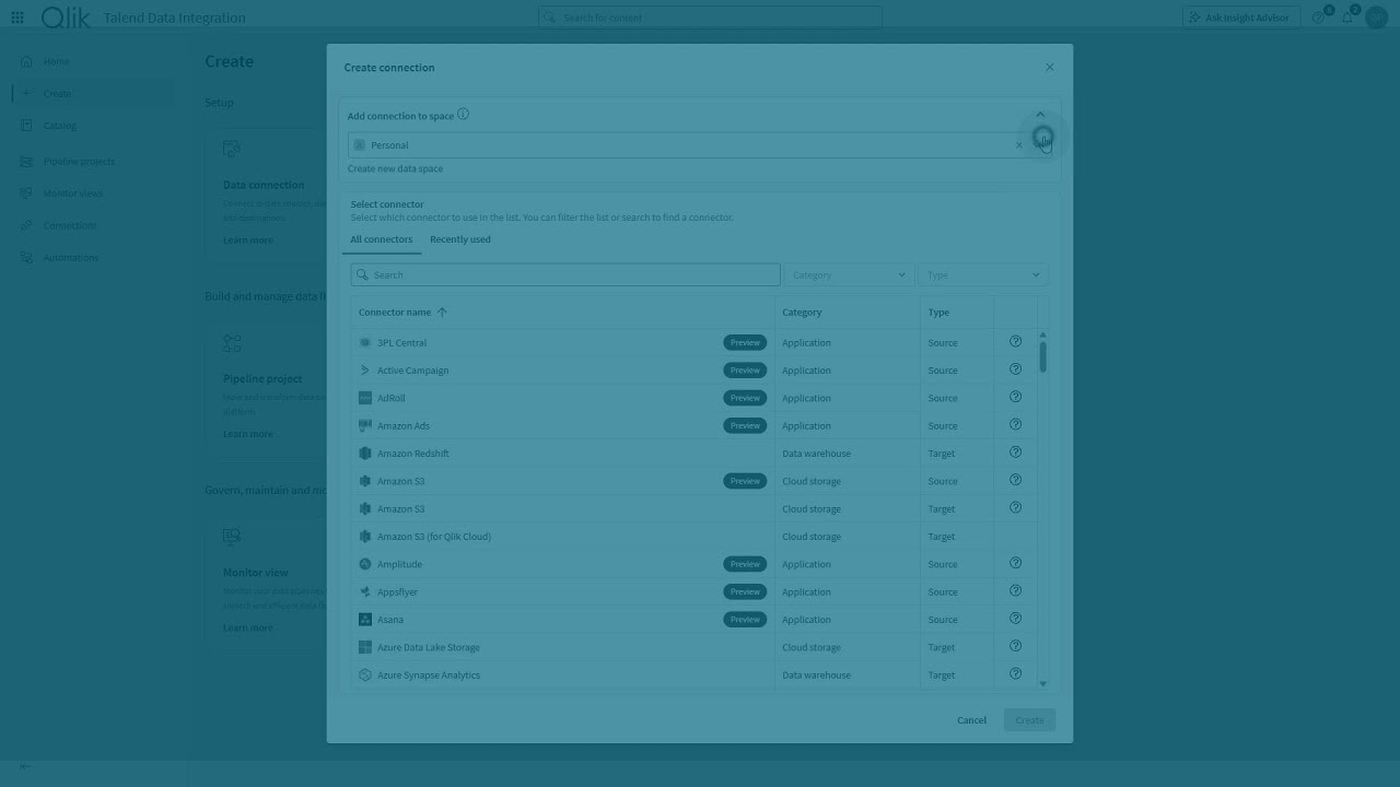 Creating a data connection in Qlik Talend Data Integration