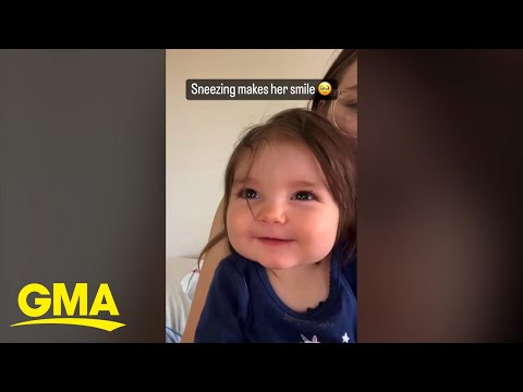 Adorable baby smiles after she sneezes (and you will too) l GMA