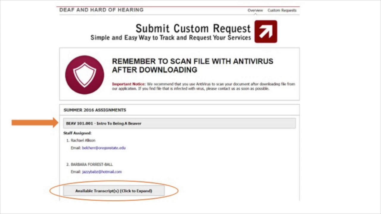 OSU Disability Access Services - Downloading Class Transcripts
