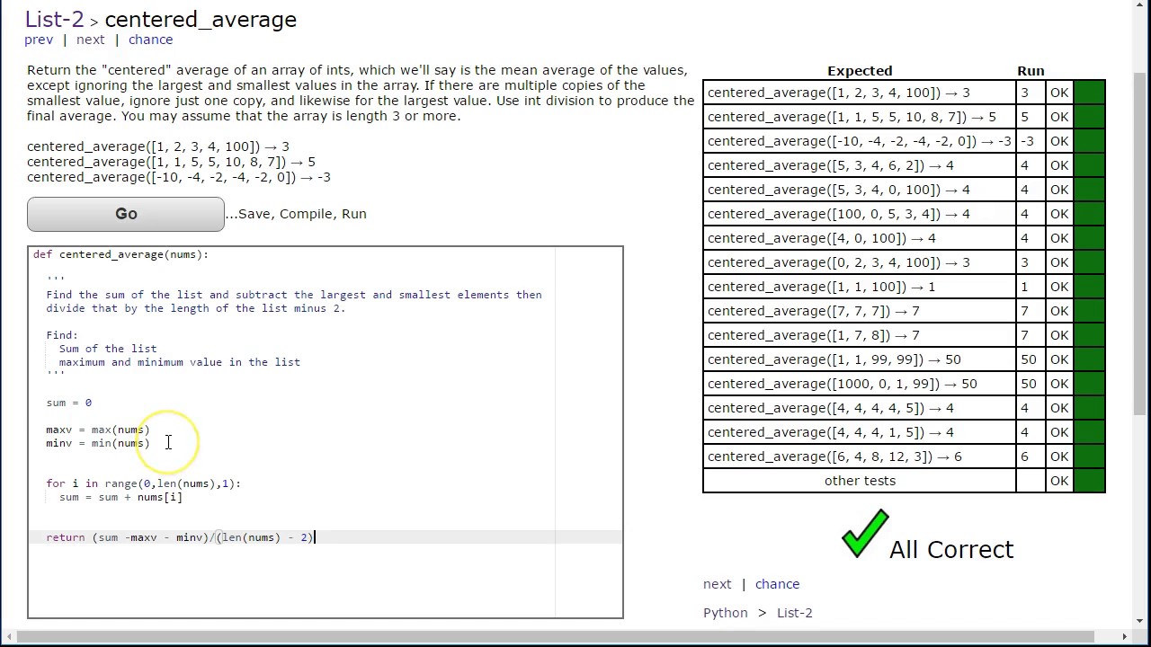 CodingBat - Centered_Average (Python - List 2)