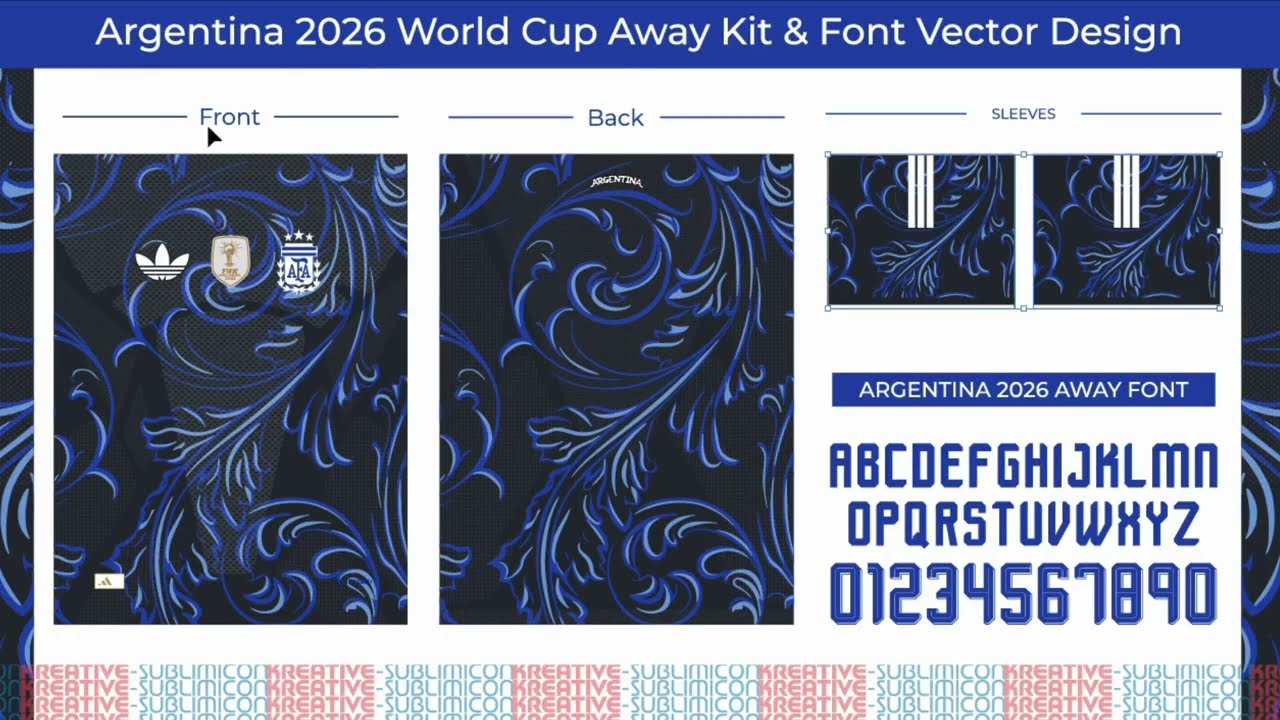 Argentina 2026 World Cup Away Kit & Font Vector Design – AI, PDF & TTF